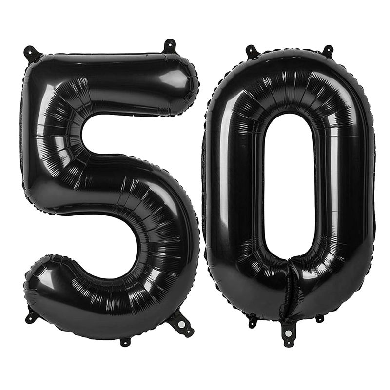 50 Balloon Number, Black Number 50th Birthday Balloons 40 Inch, 50 ...