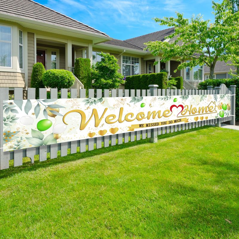 HONMOK Welcome Home Decorations, Green Gold Welcome Home Banners ...