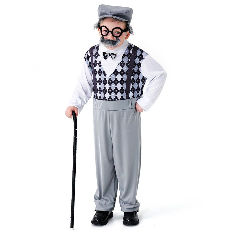 maxToonrain Kids Old Man Costume Pretend To Be Grandpa Kit 3-12 Year ...