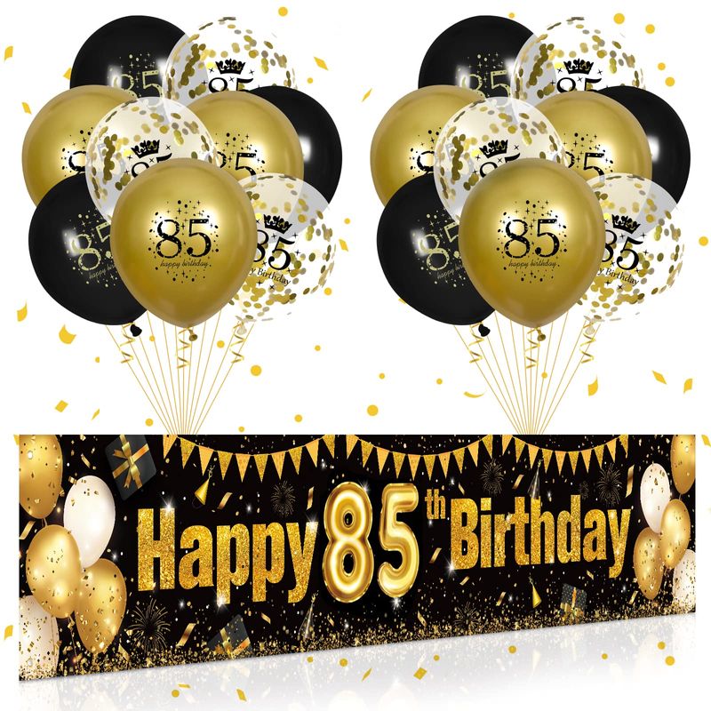 Black Gold 85th Birthday Decorations for Men Women, Black and Gold ...
