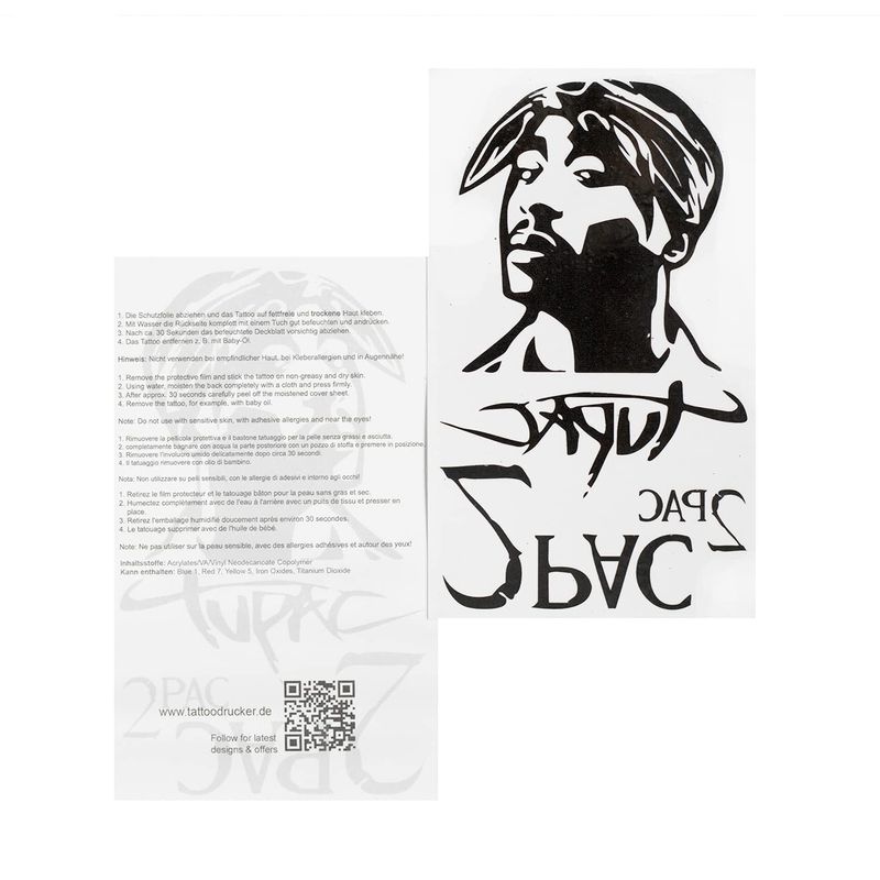 2 x 2 Pac Tattoo Card - Lettering and Portait - Temporary Body Tattoo ...