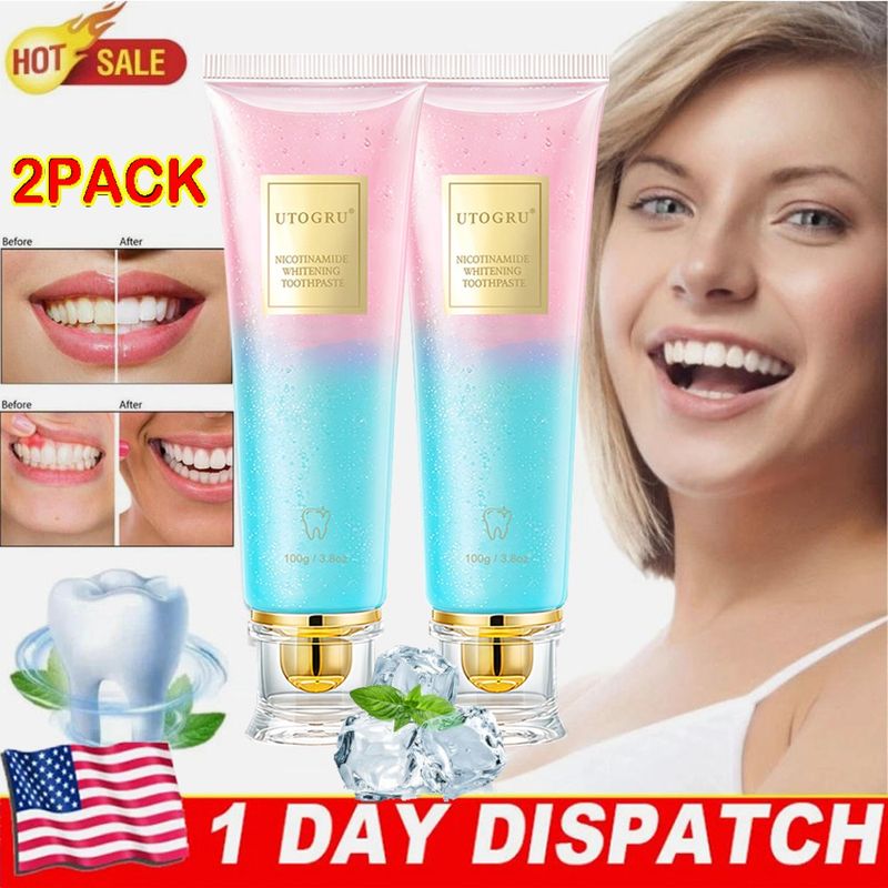 2Pcs Niacinamide Whitening Toothpaste Natural Fresh Breath Remove Teeth ...