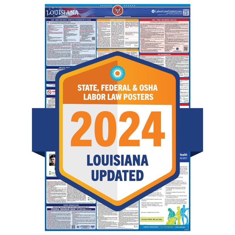 2024 Latest Louisiana Labor Law Poster - State, Federal, OSHA Compliant ...