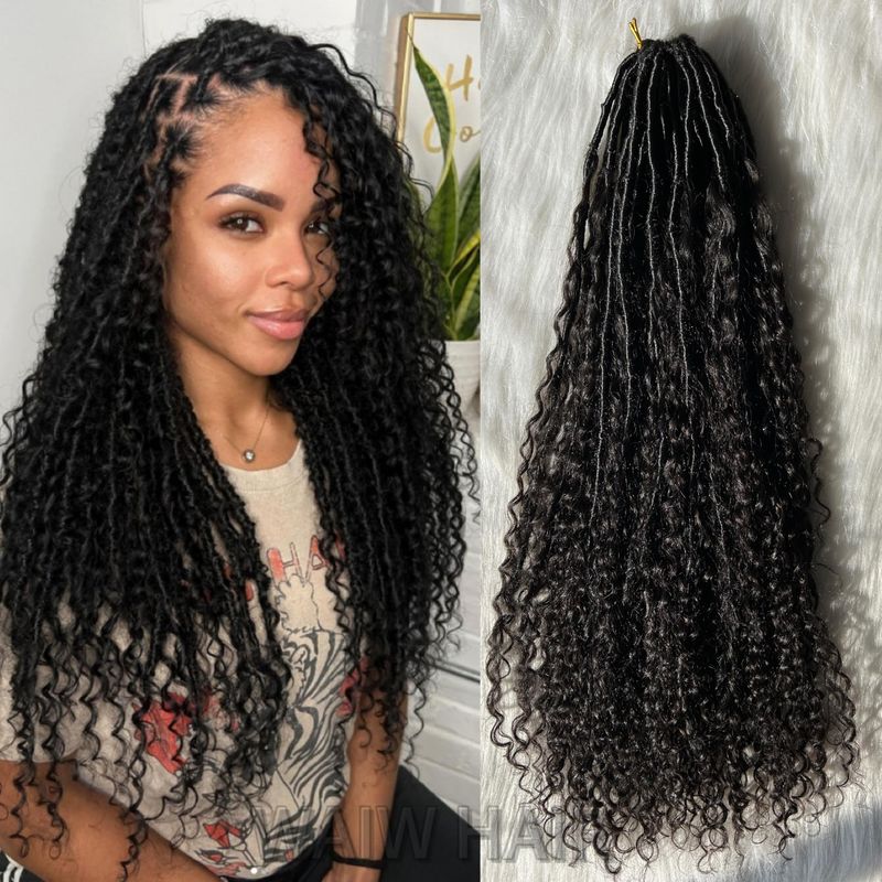 WAIW HAIR Crochet Boho Locs Brading Hair with Human Hair Curls Pre ...