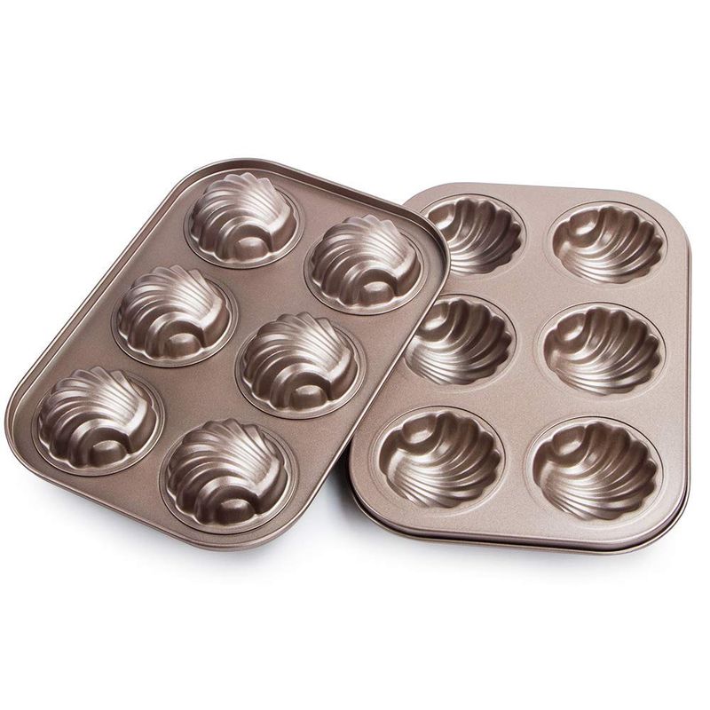 webake 2 Pcs Madeleine Tray 6 Hole Non-Stick Carbon Steel Baking Tin ...