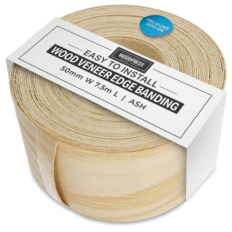 WoodPress® 50mm Real Ash Wood Iron-On Edging – 7.5m Roll – Pre-Glued ...