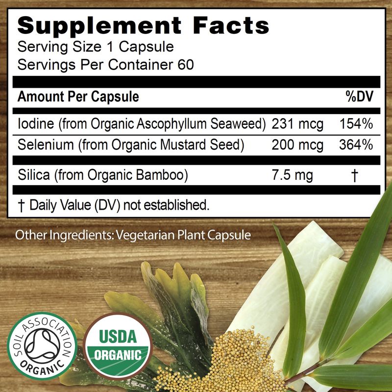 Organic Selenium 200 mcg with Iodine and Silica All from Certified ...