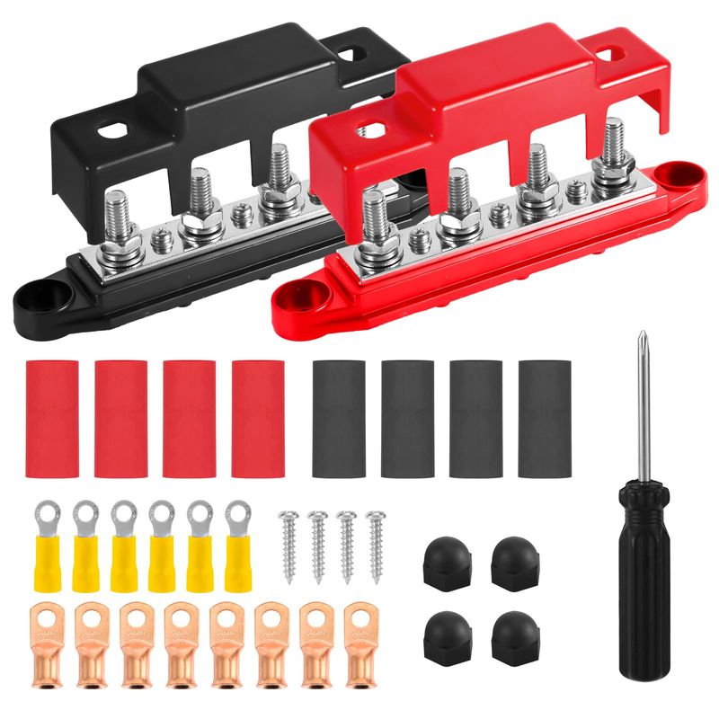 12V Bus Bar 150A Power Battery Distribution Block Busbar, 6 x 5/16" 4 Studs Buss Bar Powder ...