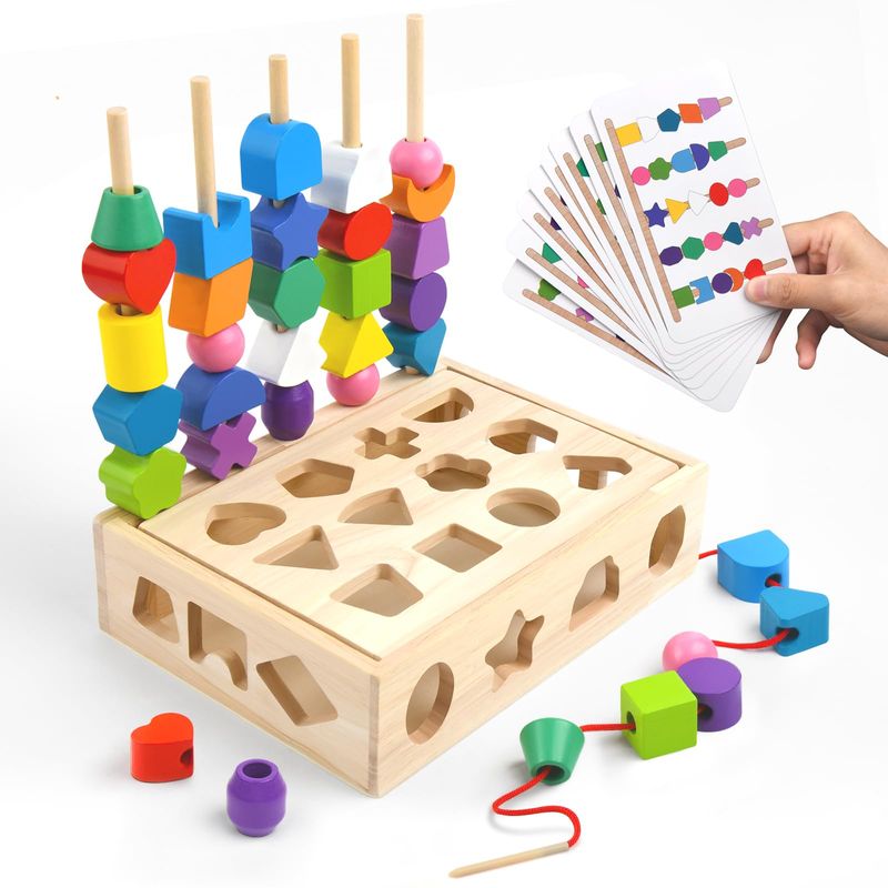 3 in 1 Wooden Color Sorting Stacking Toys, Montessori Toys Geometric ...