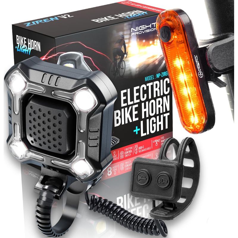 [New 2025] ZIREN-V2 USB-C Bike Horn Siren & LED Light Electric Horn Alert w/Improved Handlebar ...