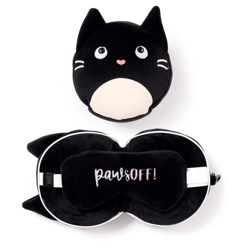 Relaxeazzz Neck Pillow with Eye Mask, Black Cat, Cute, Plush, One-Piece ...