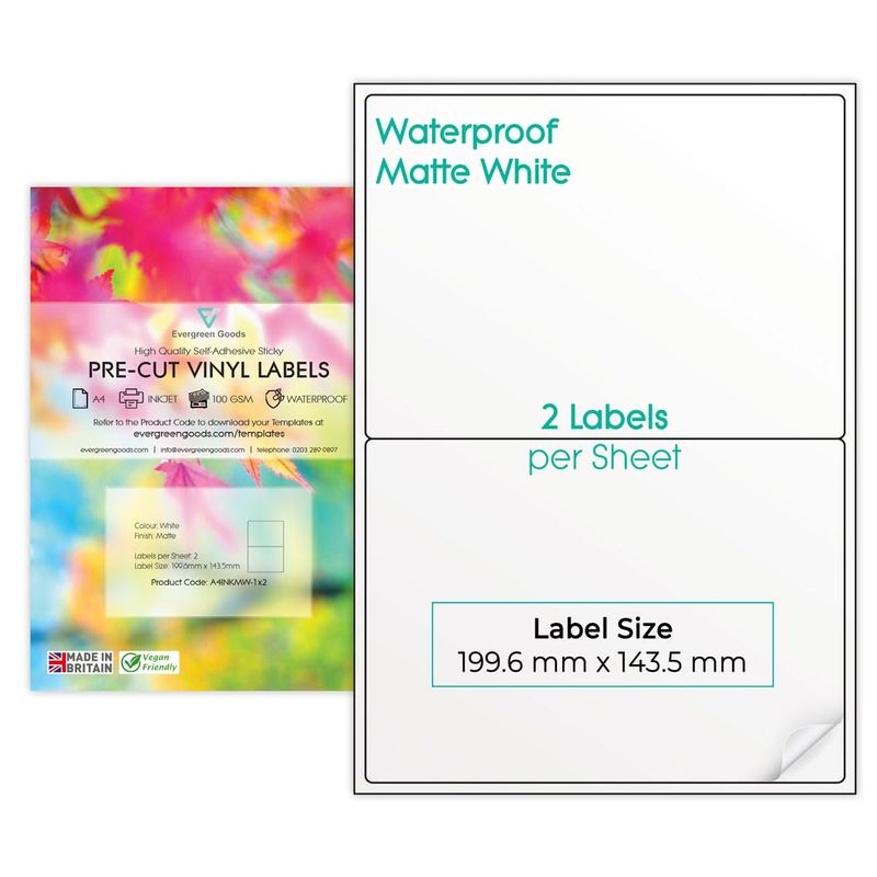 Precut Printable Waterproof Vinyl Labels Stickers A4 Sheet (1x2 (2 per ...