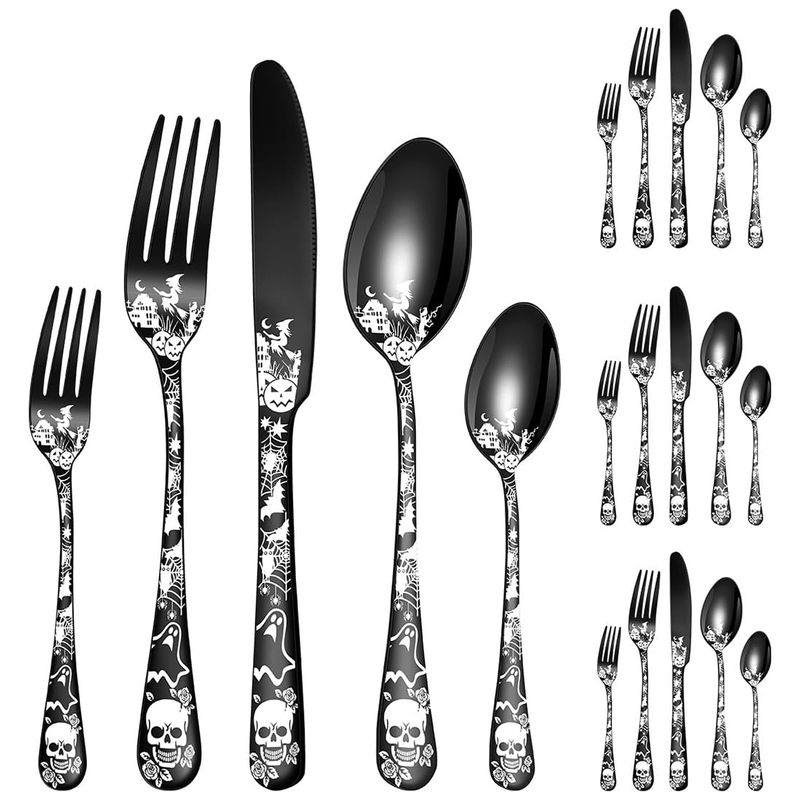 XIAOYU Halloween Themed Skeleton Silverware Set for 4, 20-Piece ...