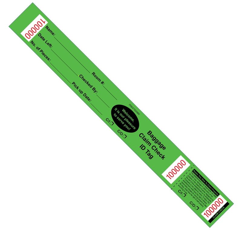 100 Bright Green Hotel Baggage Claim Check Tags with Transfer Tape ...