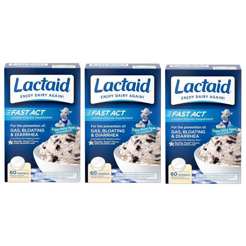 Lactaid Fast Act Tablets Vanilla Twist Flavor - 60 Tablets, Pack of 3 ...