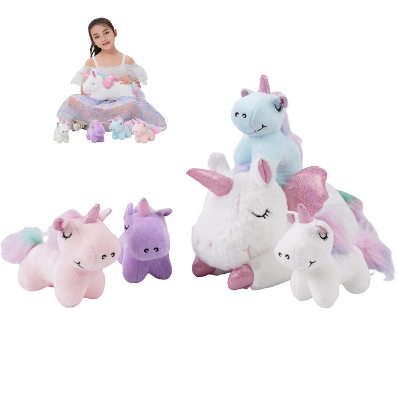 16 Inch Soft Unicorn Stuffed Animals PlaySet Cuddle Plush Mommy Unicorn ...