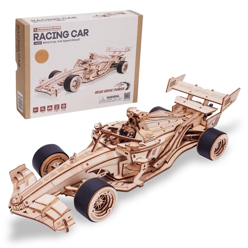 ROBOTIME 3D Wooden Puzzle, F1 Racing Car, Mechanical, Movable Model ...