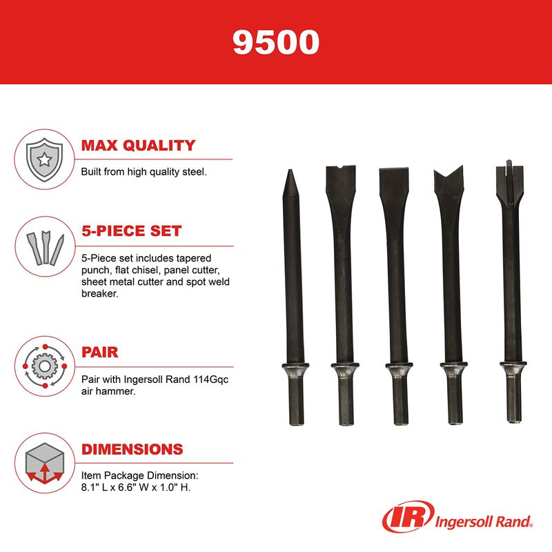 Ingersoll Rand 9500 Chisel Bit Kit for 114GQC Edge Series Air Hammer, 5 ...