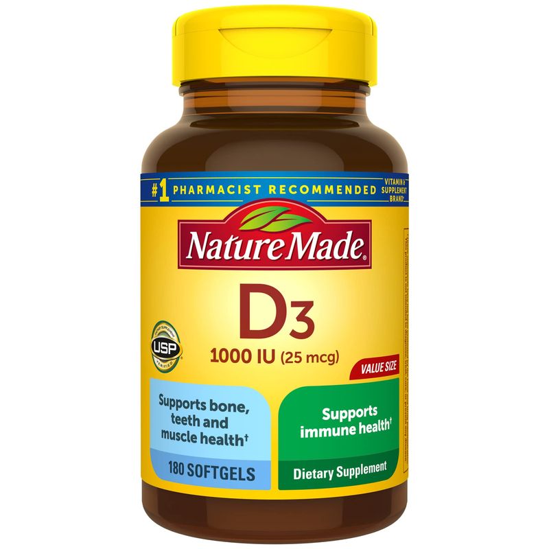 Nature Made Vitamin D3 1000 IU (25 mcg), Dietary Supplement for Bone ...