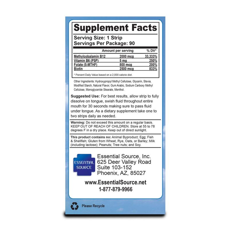 Essential Source Vitamin B12 Strips - Energy Supplement with 2000mcg of ...