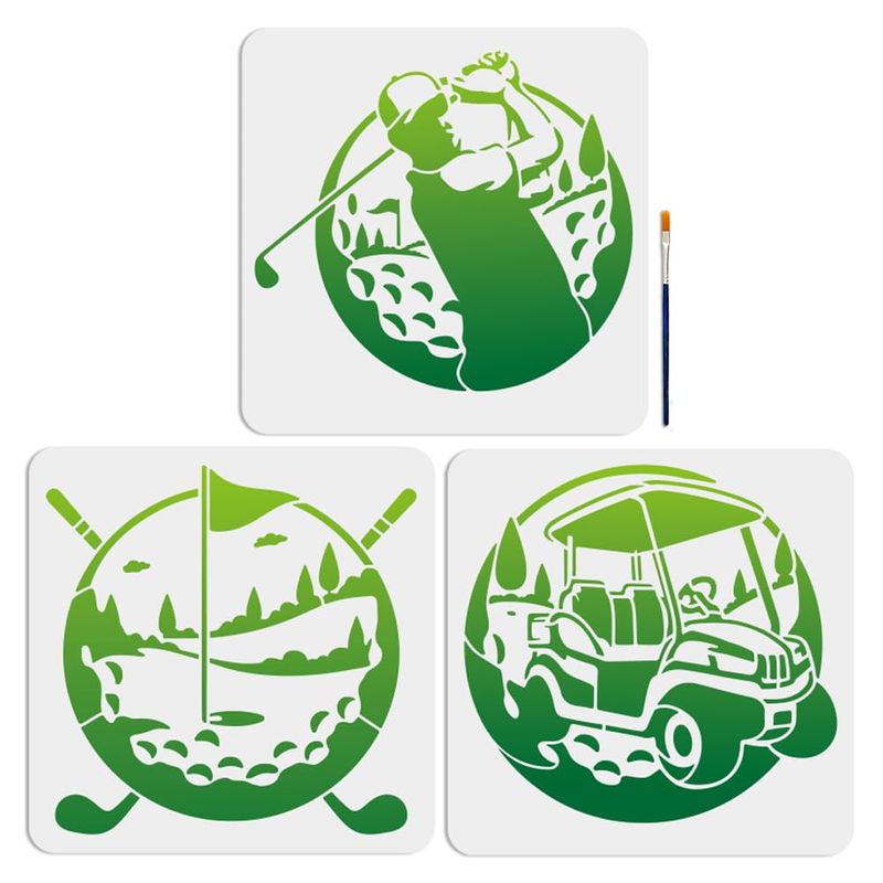 MAYJOYDIY 3-Pack Golf Stencils - 11.8x11.8in Golf Ball, Swing Border ...