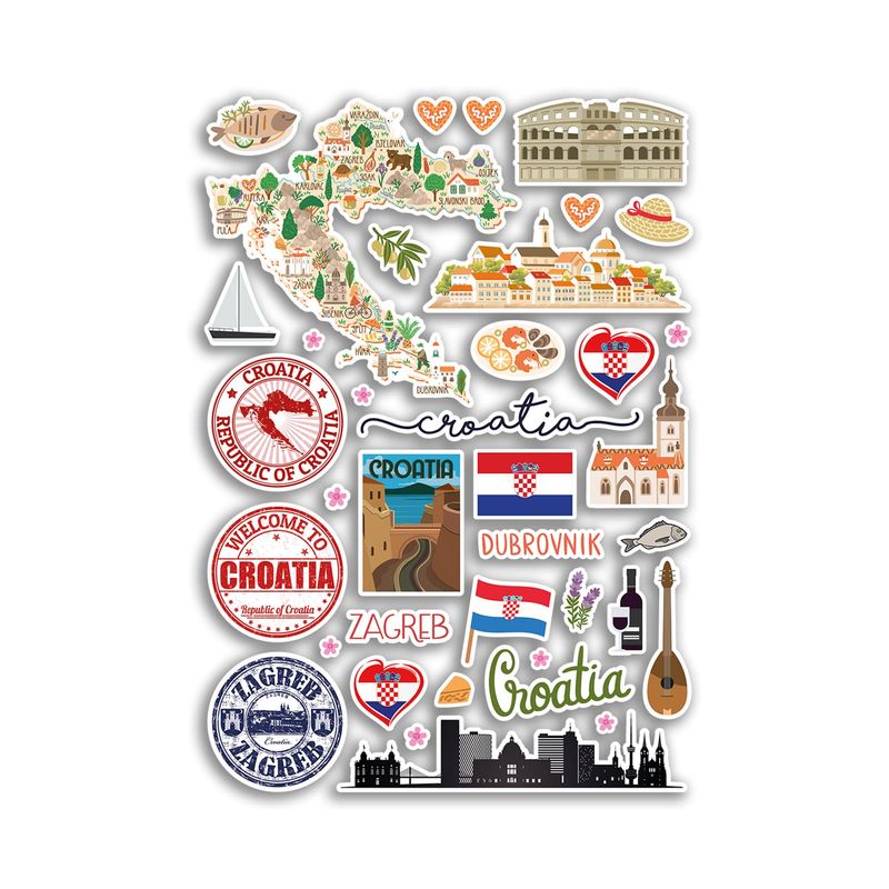 A4 Sticker Sheet Croatia Landmarks Vinyl Stickers - Croatian City Map ...