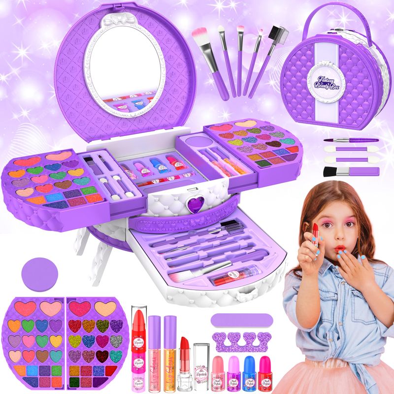Kids Makeup Kit for Girl, 66 Pcs Washable Makeup Set for Little Girls ...