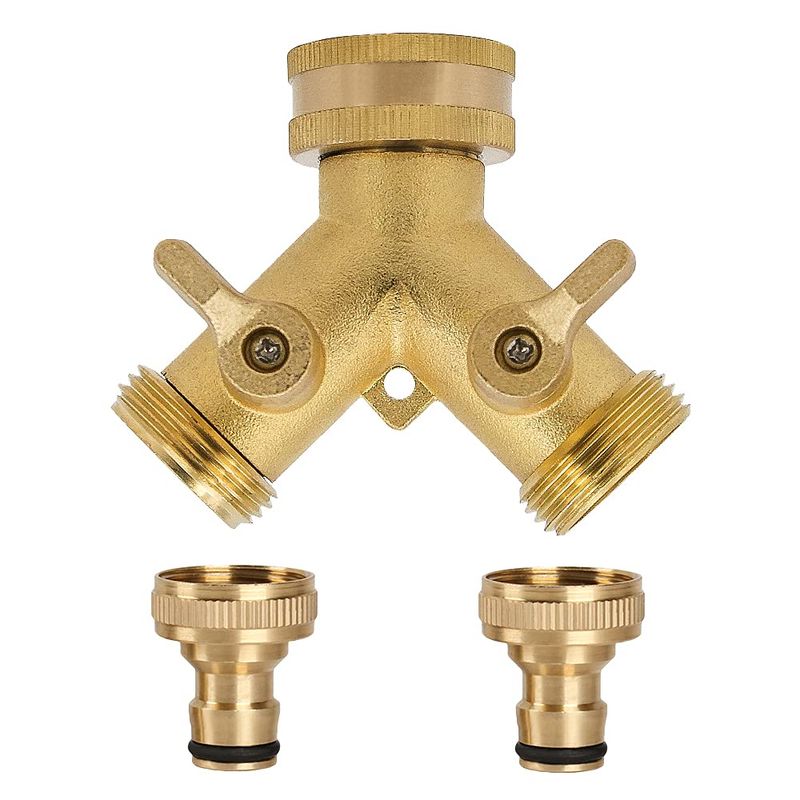 2 Way Brass Garden Tap Splitter, Double Way 3/4" Hose Connector, Tap ...