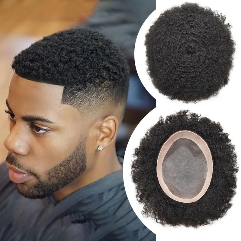 Afro Curly Hair Units for Black Men Fine Mono Afro Curl Wavy Hair Unit ...