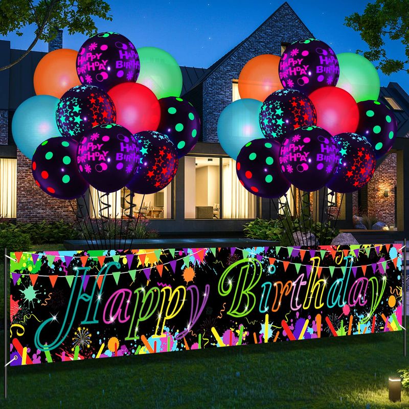 Neon Birthday Decorations Glow Neon Birthday Party Banner Yard Sign and ...