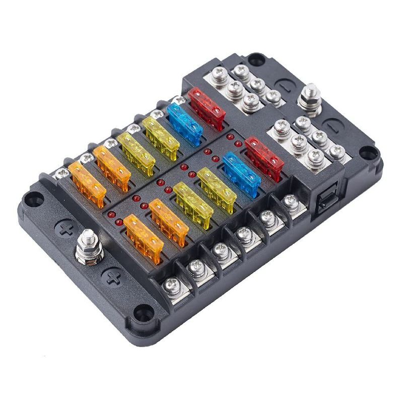 12-Way Fuse Block Waterproof Boat Fuse Panel 12-24V Marine Fuse Block ...