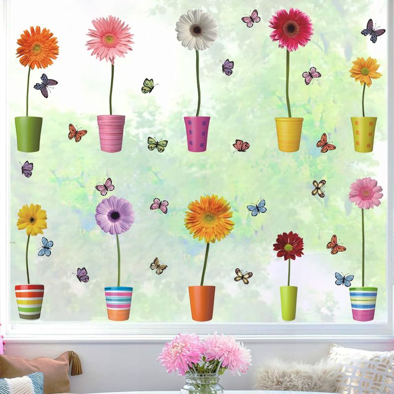 KAIRNE Flower Window Stickers,Flower Window Clings,Butterfly Window ...