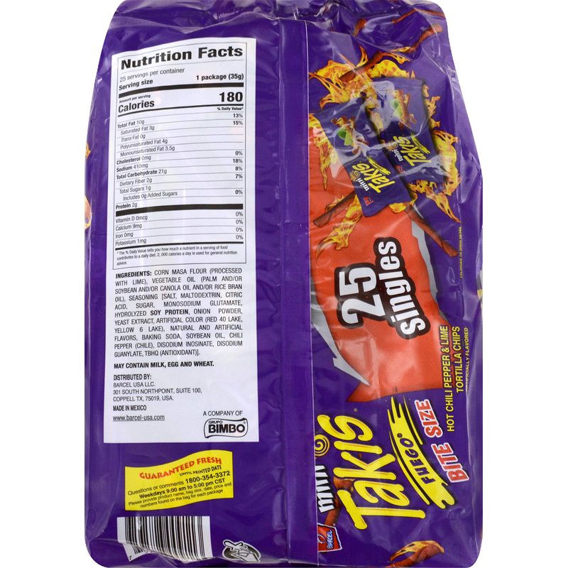 Barcel, Mini Takis, Fuego Rolled Tortilla Snacks, 25 Count (1.2 Ounce ...