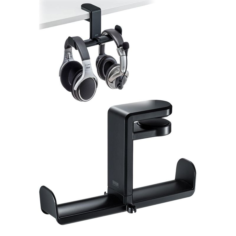 Sanwa Supply PDA-STN19BK Outlet Headphone Stand, For 2 Units, 360 Degree Rotation, Clamp Type ...