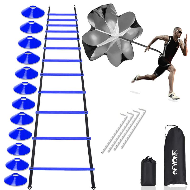 OFYDNR Speed Agility Ladder Training Set, 12 Rung 20Ft Agility Ladder, 12 Disc Cones, 4 Steel ...