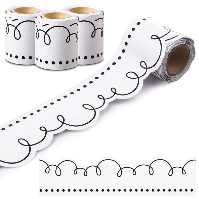 AWIZOM 99 Feet White with Black Squiggles Bulletin Board Borders ...