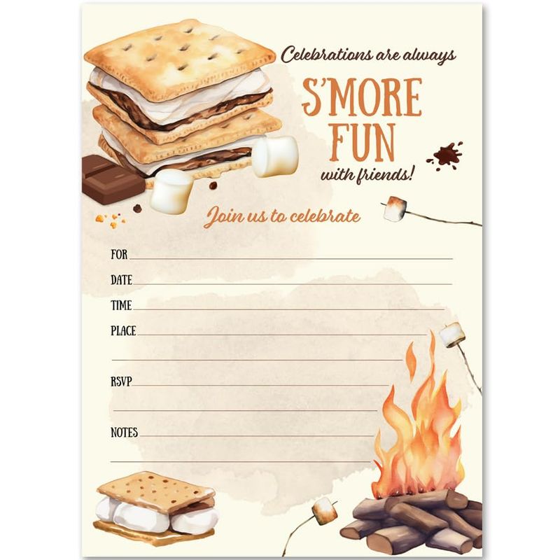 S'mores Bonfire Birthday Party Invitations, Set of 20 Fill-in Blank 5x7 ...