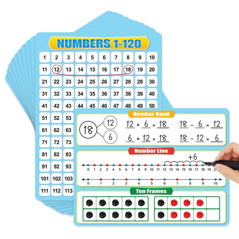 PraxiKidy 10 Pack Numbers 1-120 Chart Dry Erase Flash Card,12" x 9 ...