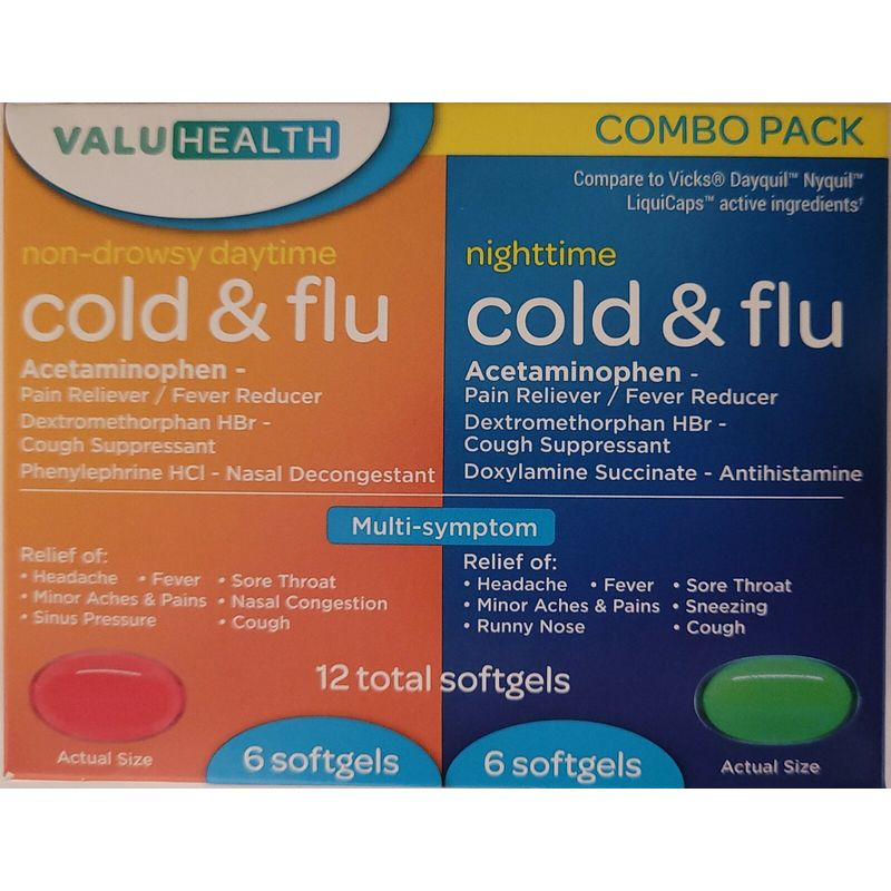 COMBO PACK DAYTIME NIGHTTIME MULTI-SYMPTOM Cold Flu Relief 12 Softgels ...