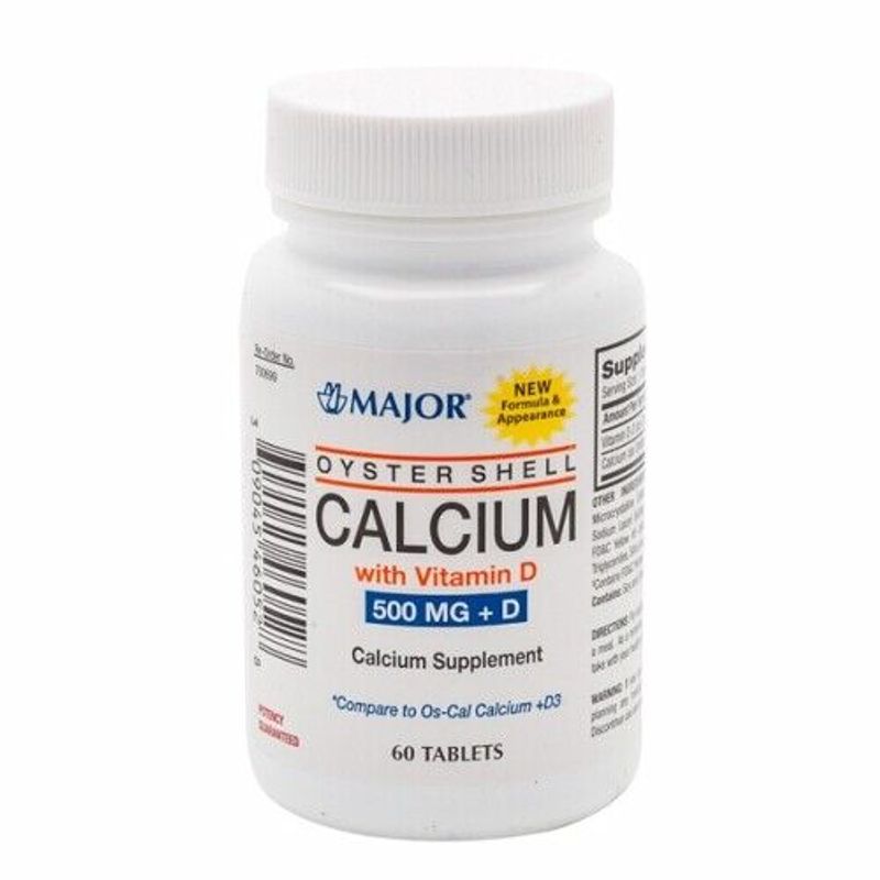 Oyster Shell Calcium with Vitamin D 500mg 60 Tabs By Major ...