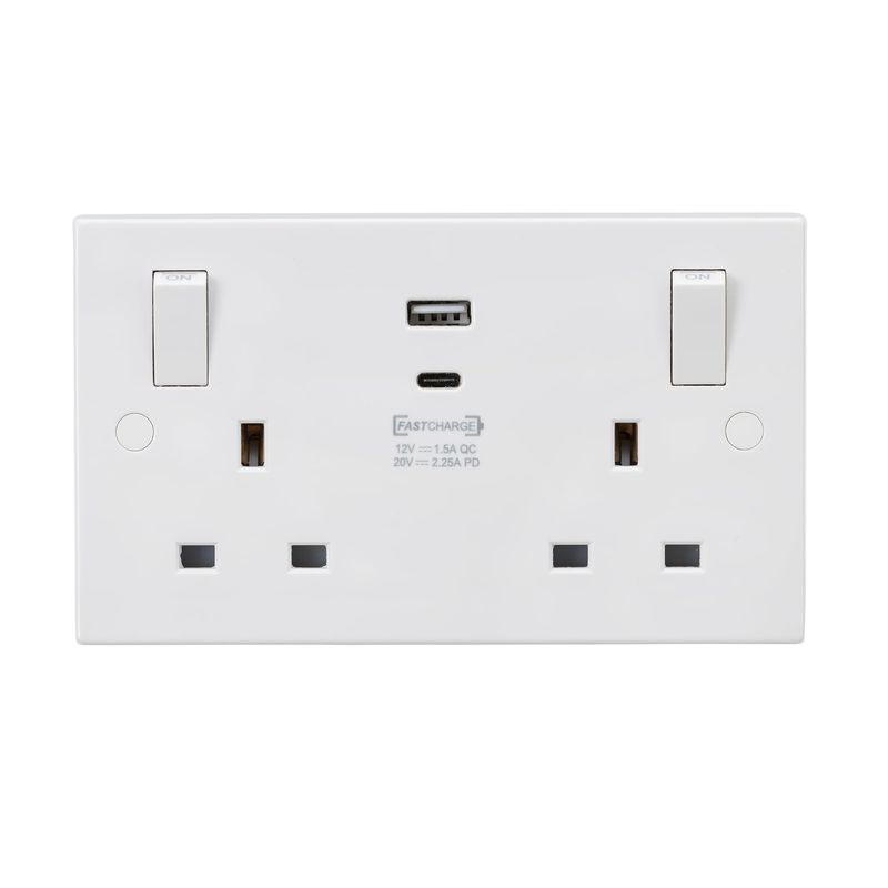 Knightsbridge Square Edge White 13A Double Switched Socket with ...