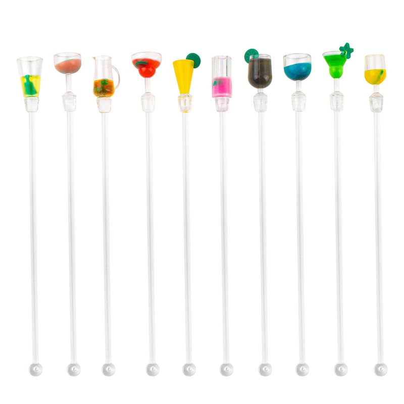 AUEAR, 10 Pack Swizzle Sticks Acrylic Colorful Cocktail Drink Stirrer ...