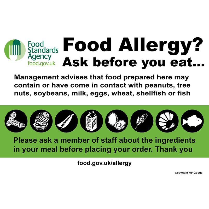 FOOD ALLERGY POSTER | A4 LAMINATED | Awareness Safety Sign | Health and ...