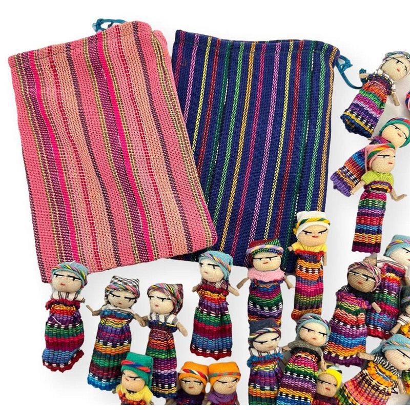 Set of 16 Guatemalan Handmade Worry Dolls with 2 Colourful Crafted ...