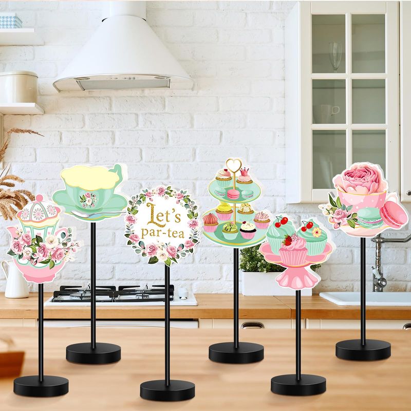 DoubleFill 6 Pcs Tea Party Table Standing Signs Decor Let's Par-Tea ...