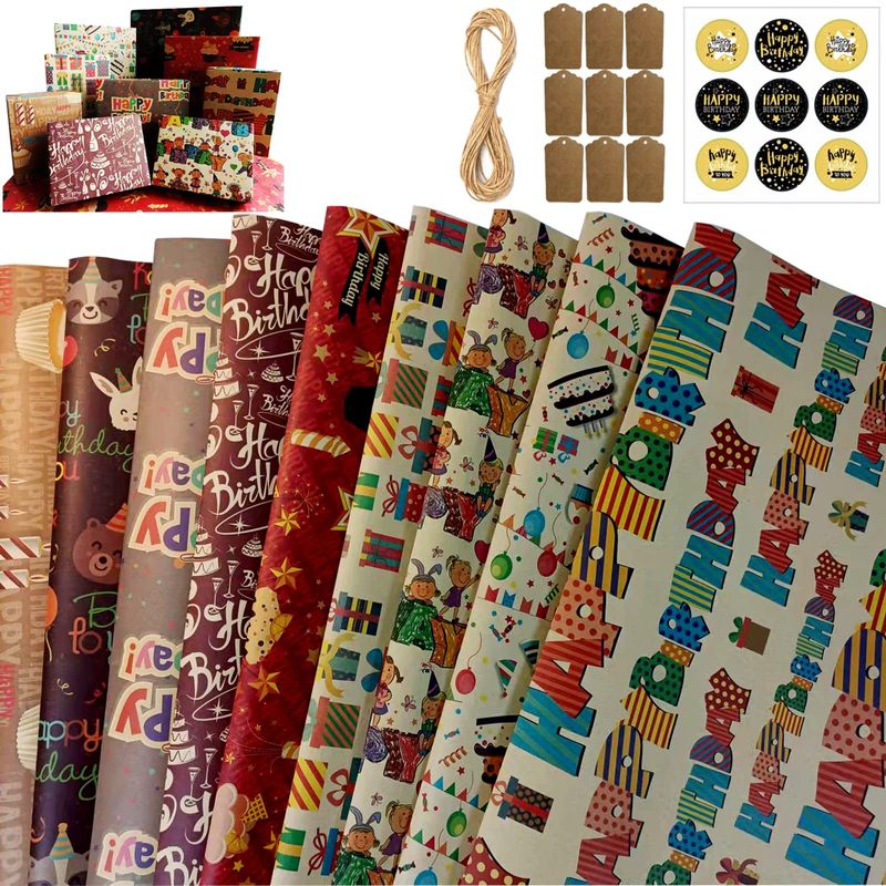 Birthday Wrapping Paper.9 Different Types of Gift Wrapping Paper（Each ...