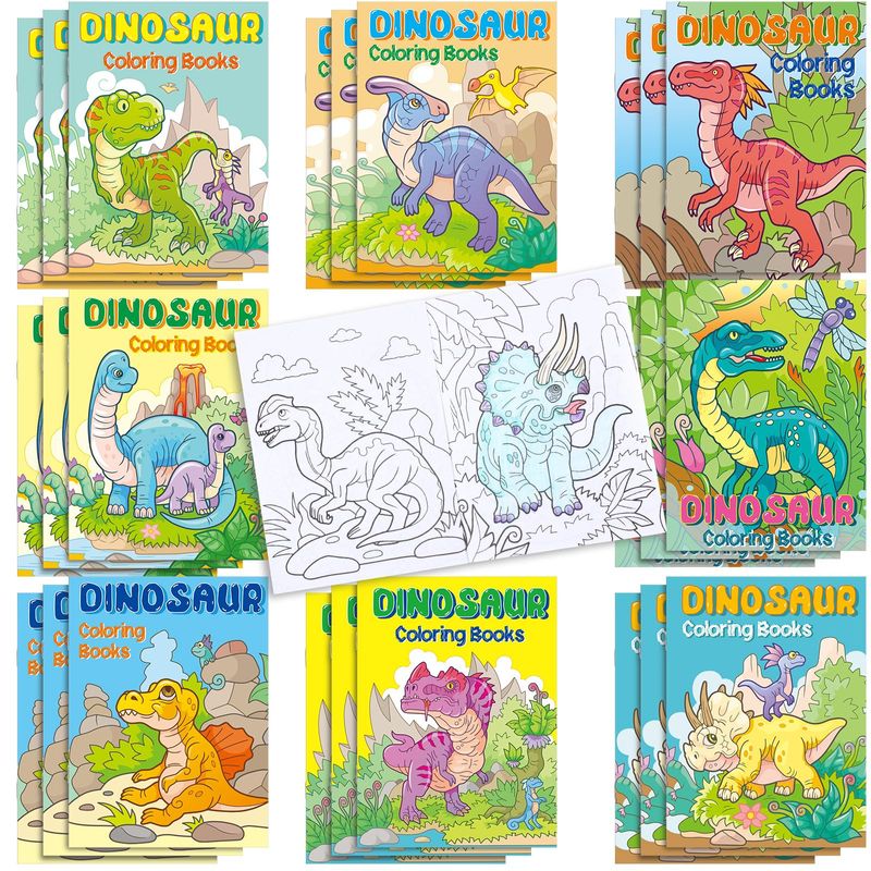 Fulmoon 24 Pcs 8 Styles Mini Dinosaur Coloring Books Dinosaur Party ...