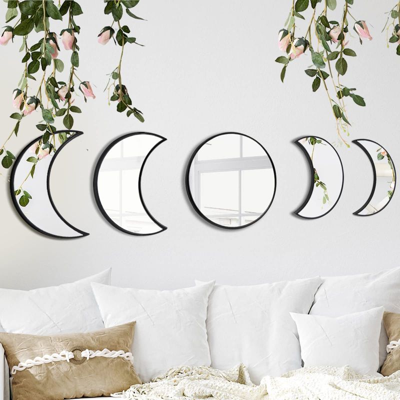 YUBAIHUI Boho Moon Phase Mirror Set for Spiritual Room Decor - Glass ...