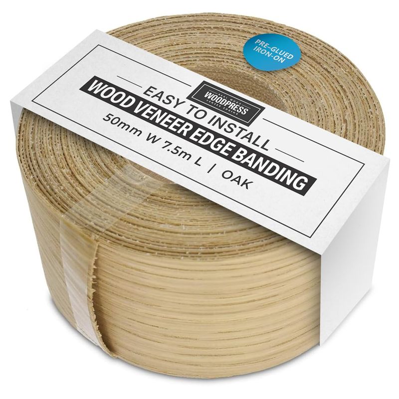WoodPress® 50mm Real Oak Iron-On Edging – 7.5m Roll – Pre-Glued Wood ...