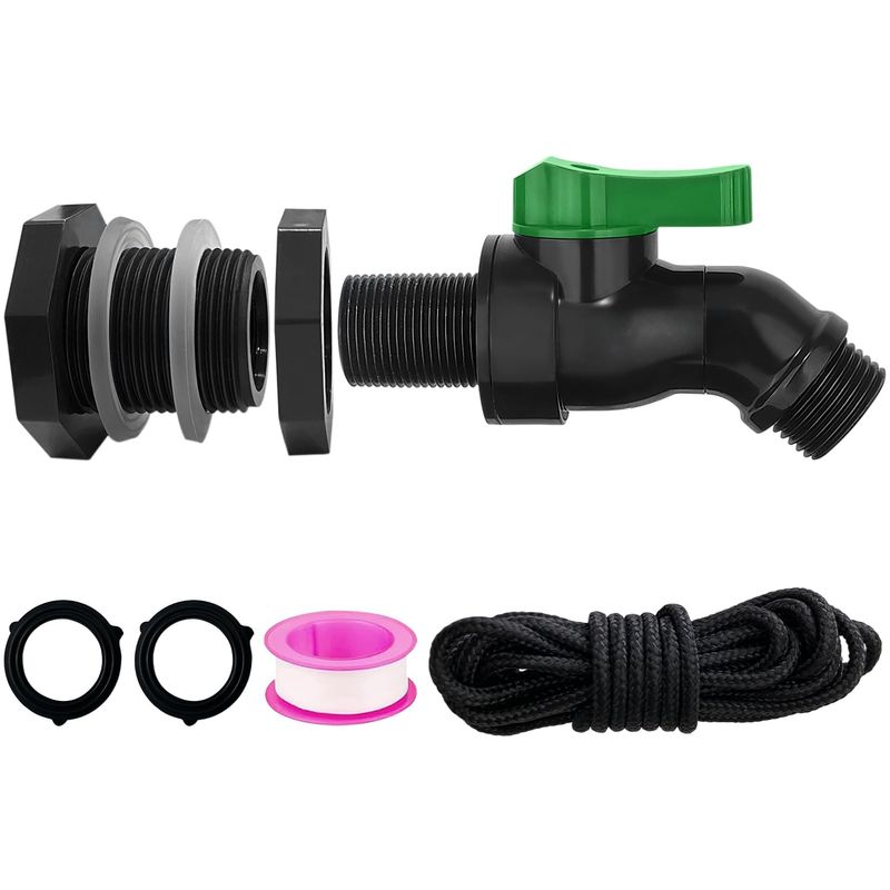 Plastics Rain Barrel Spigot Kit, High Flow Valve Core Water Tank Faucet ...